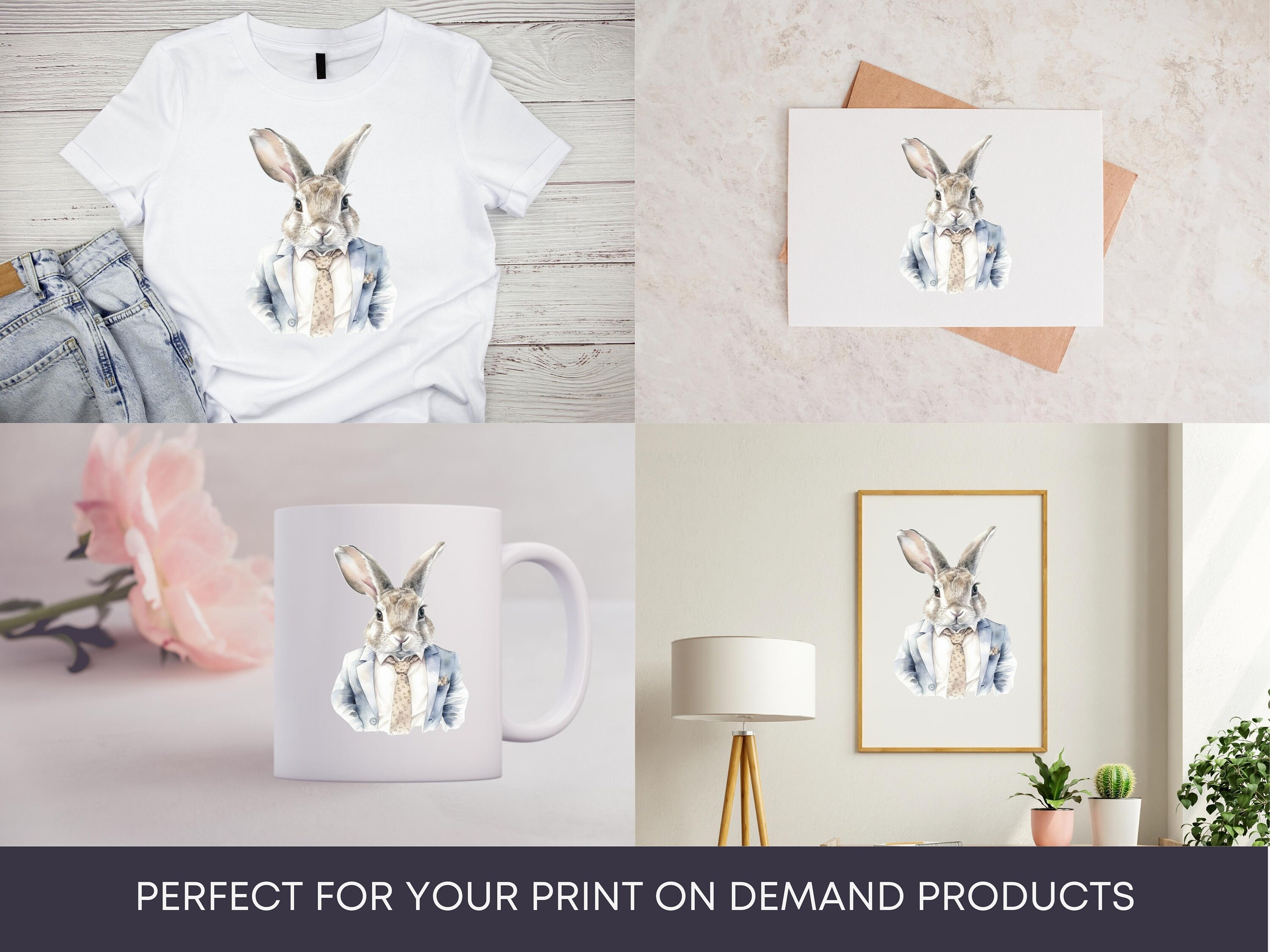 Bunny in Suit Watercolor Clip Art, 5 High Quality PNG, Digital Download ...