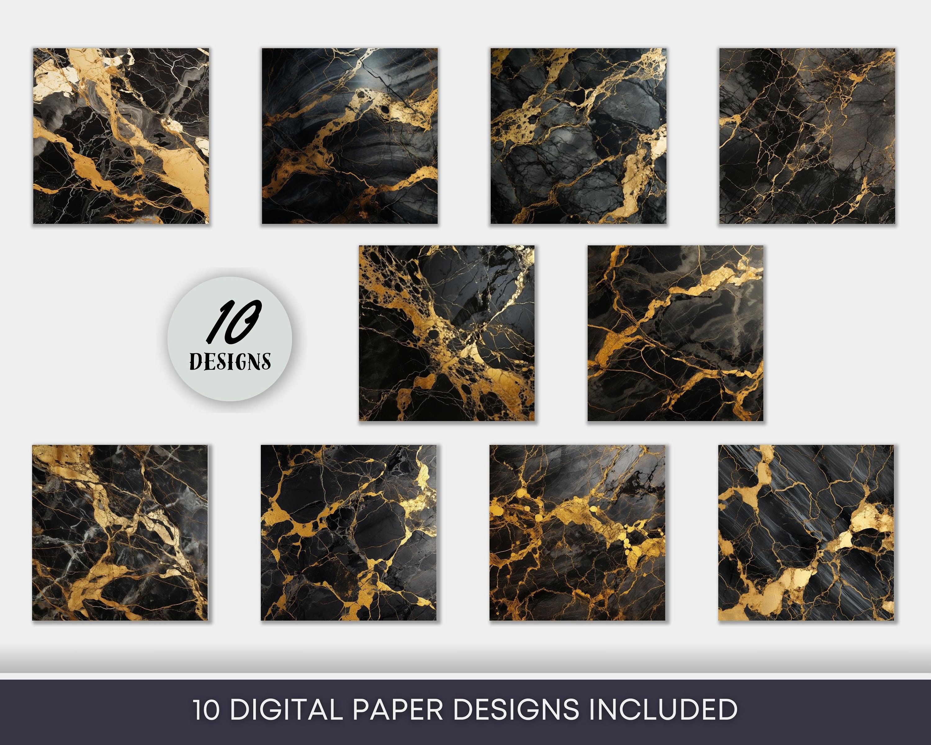 Black and Gold Marble Digital Paper for Commercial Use in Wedding ...