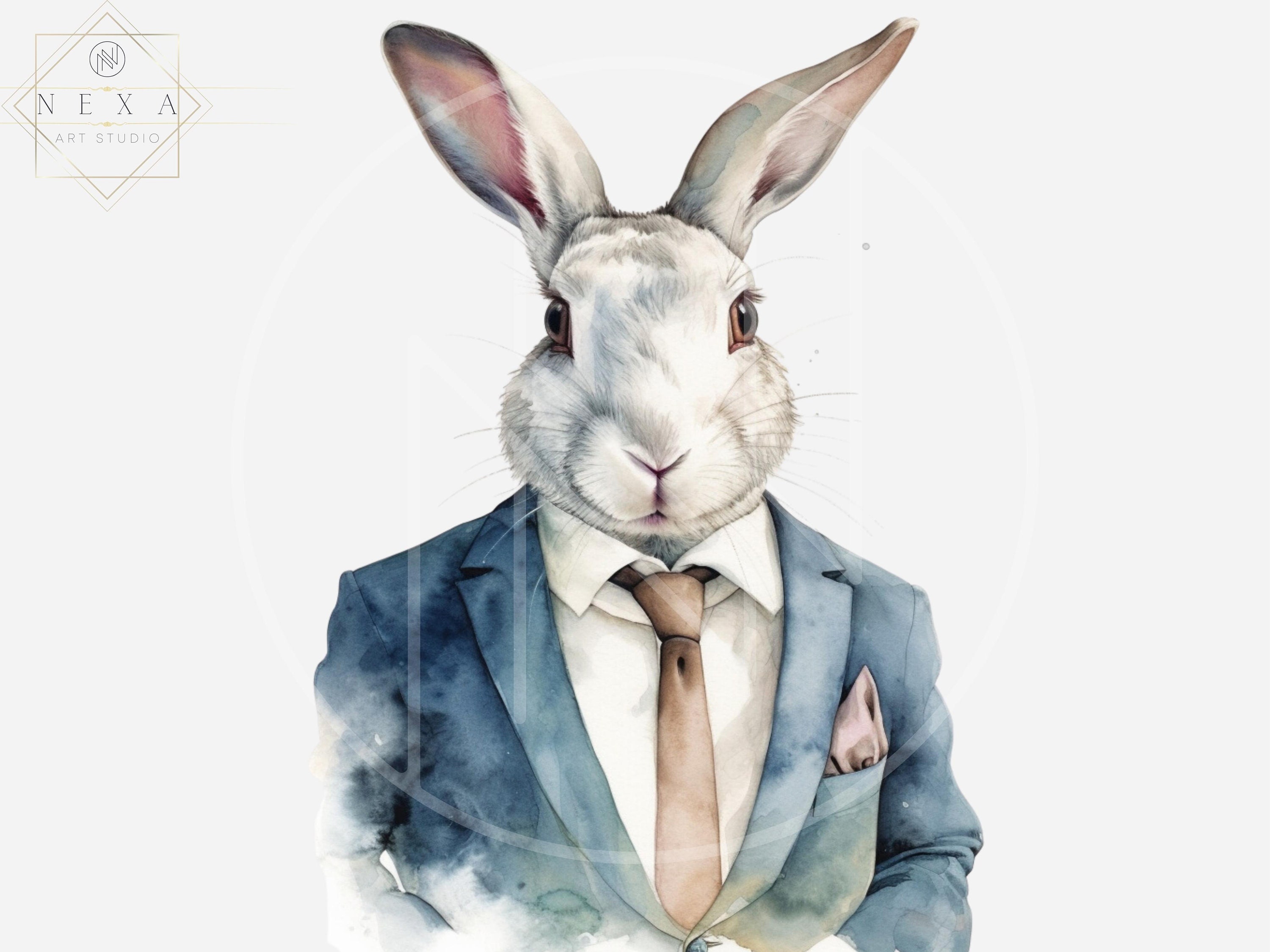 Bunny in Suit Watercolor Clip Art, 5 High Quality PNG, Digital Download ...