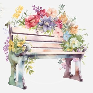 Spring Benches Clipart, Cottage Clip Art, PNG, Digital Watercolor, Free ...