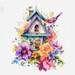 Watercolor Bird Houses Clipart, Springtime Cute Birdhouses and Blossoms ...