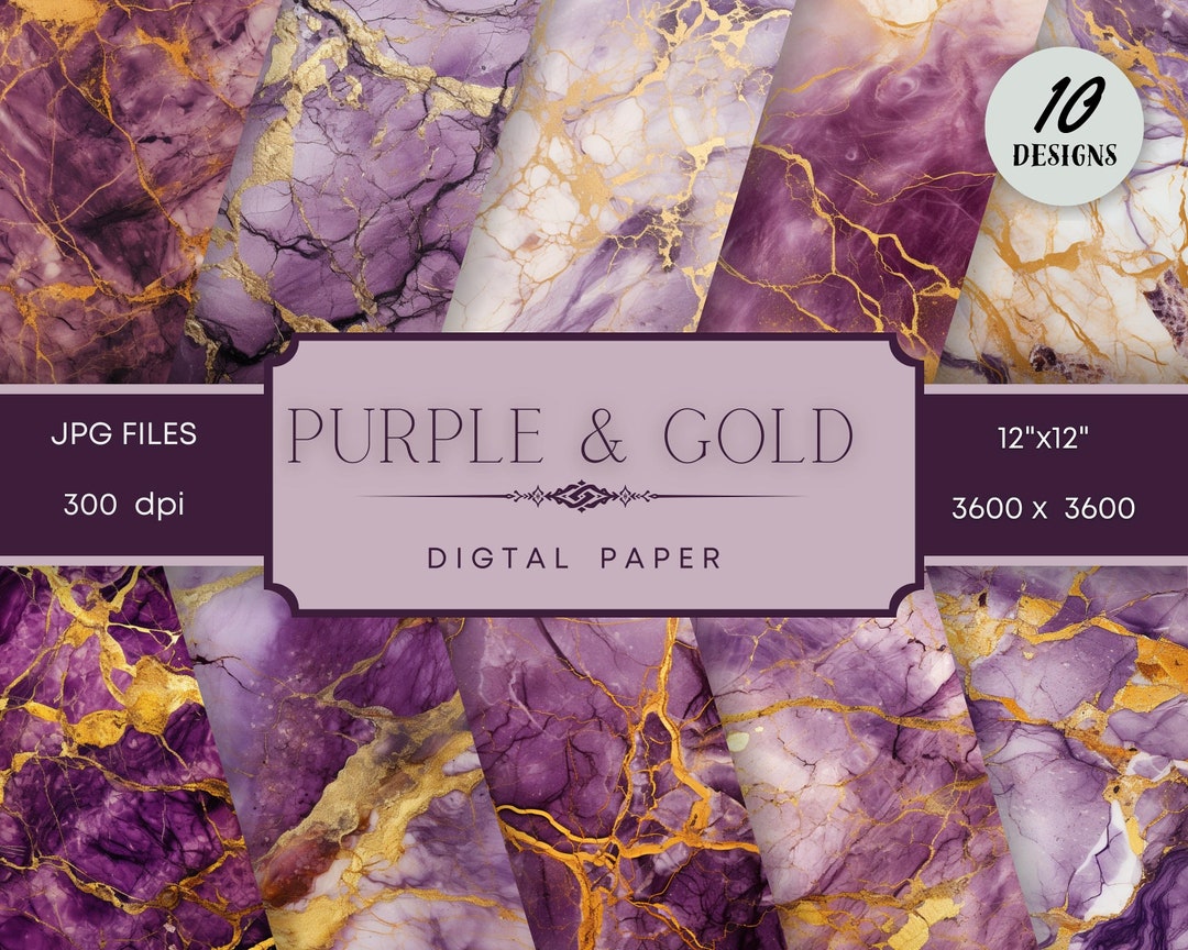 Purple and Gold Marble Digital Paper,marble Textures With Gold Vein ...
