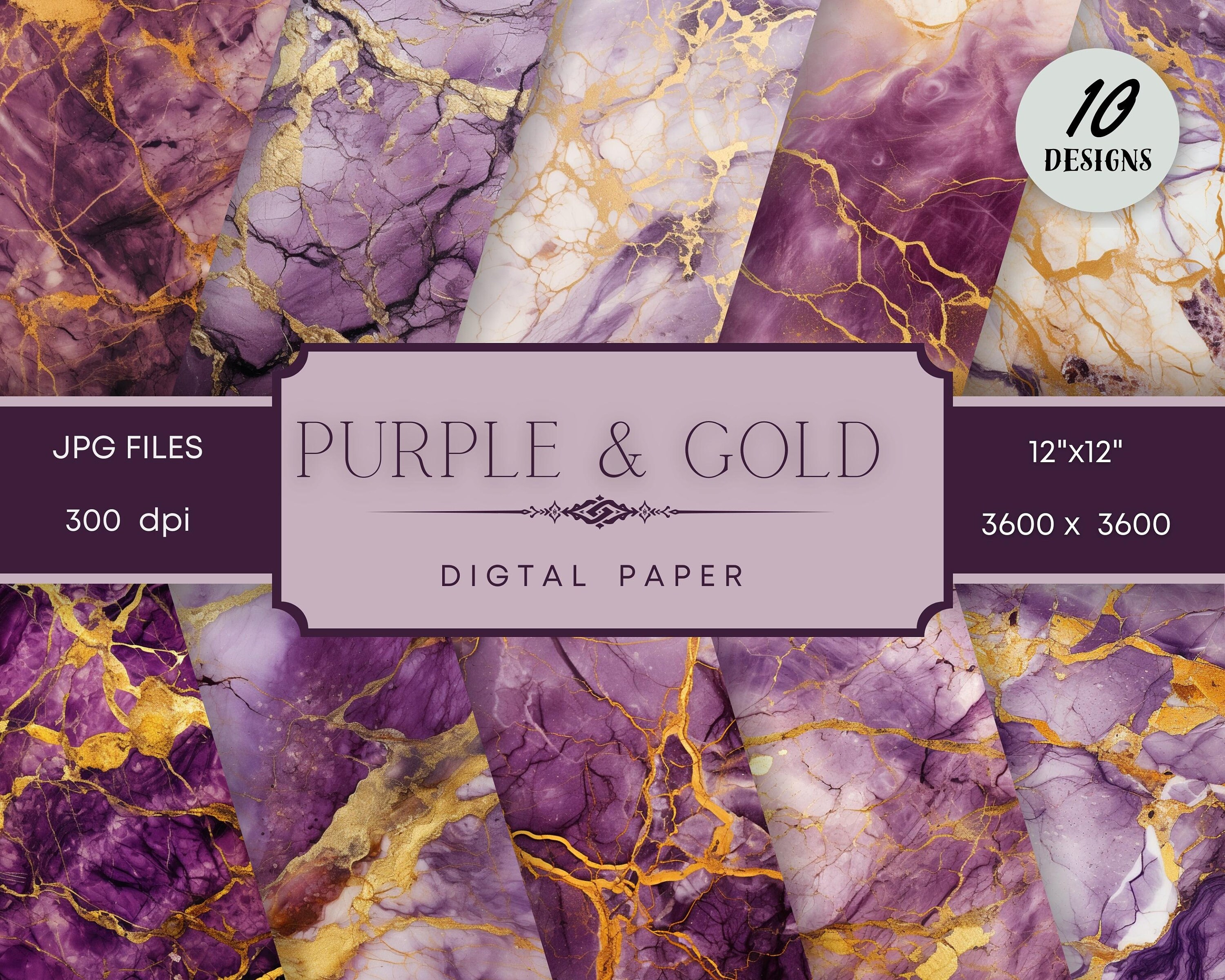 Purple and Gold Marble Digital Paper,marble Textures With Gold Vein ...