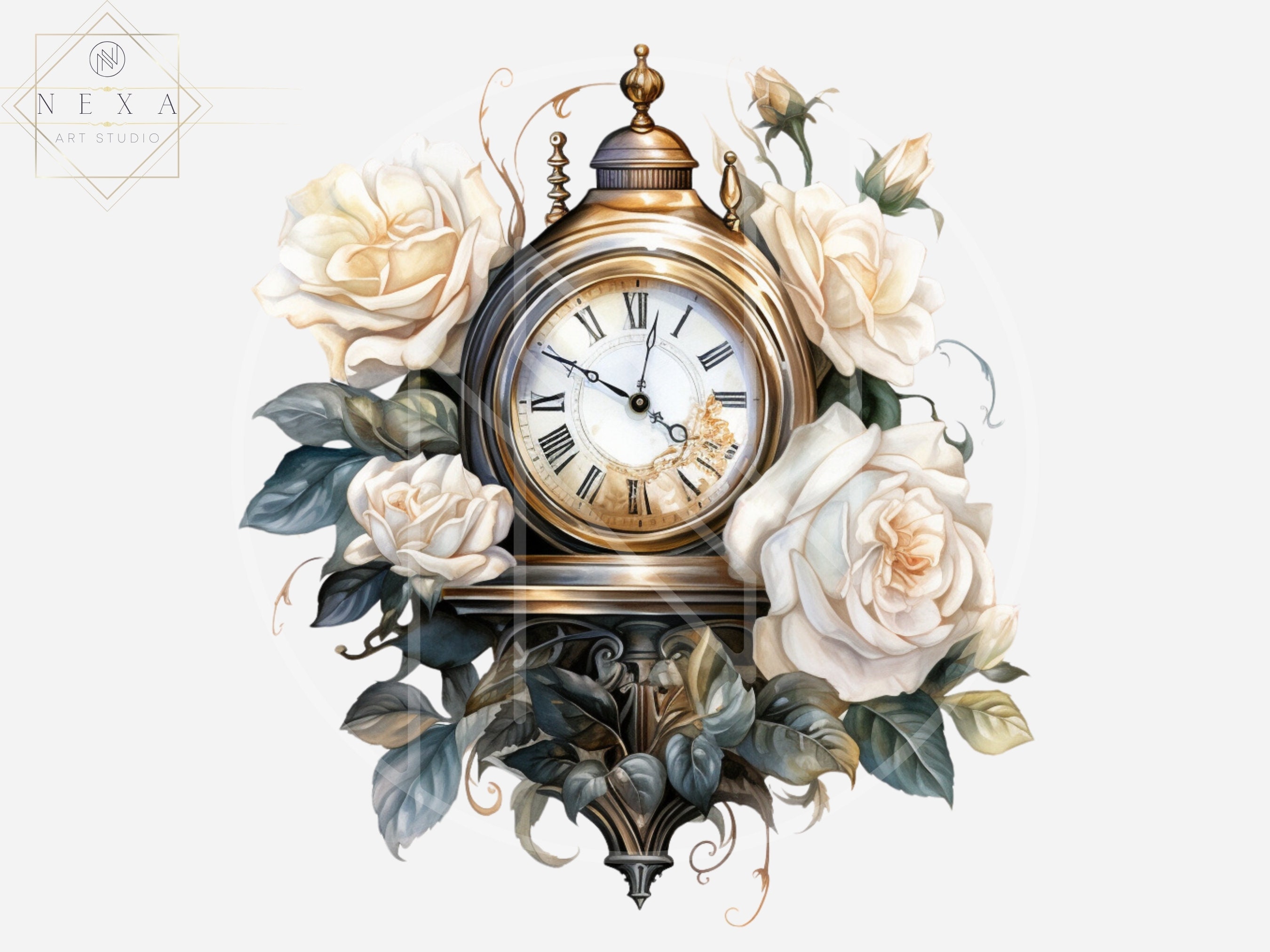 Watercolor Floral Clocks Clipart Cute Rustic Floral in PNG Format ...
