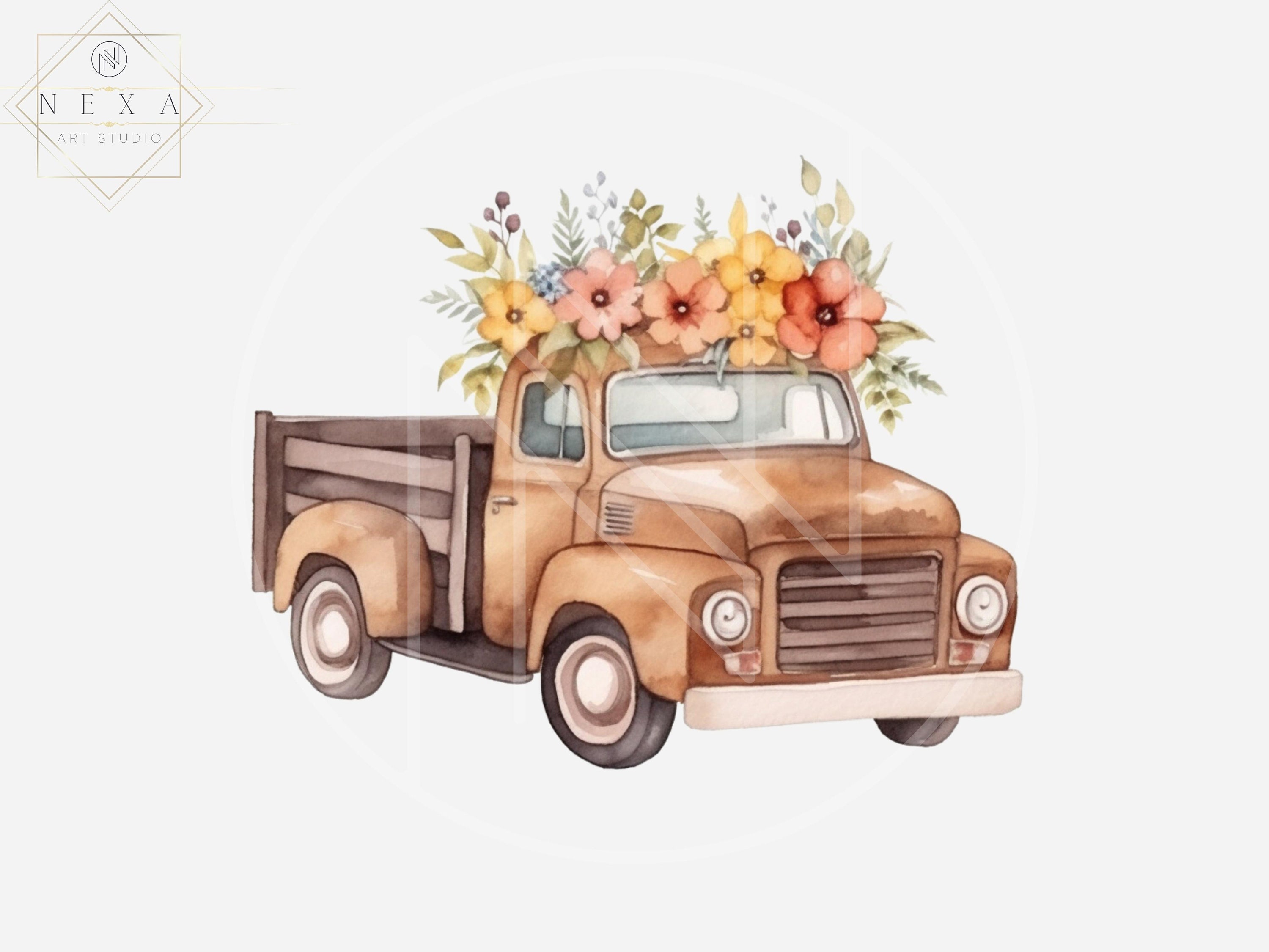 Watercolor Flower Truck Clipart, Pink Truck, Vintage F150 Clipart ...