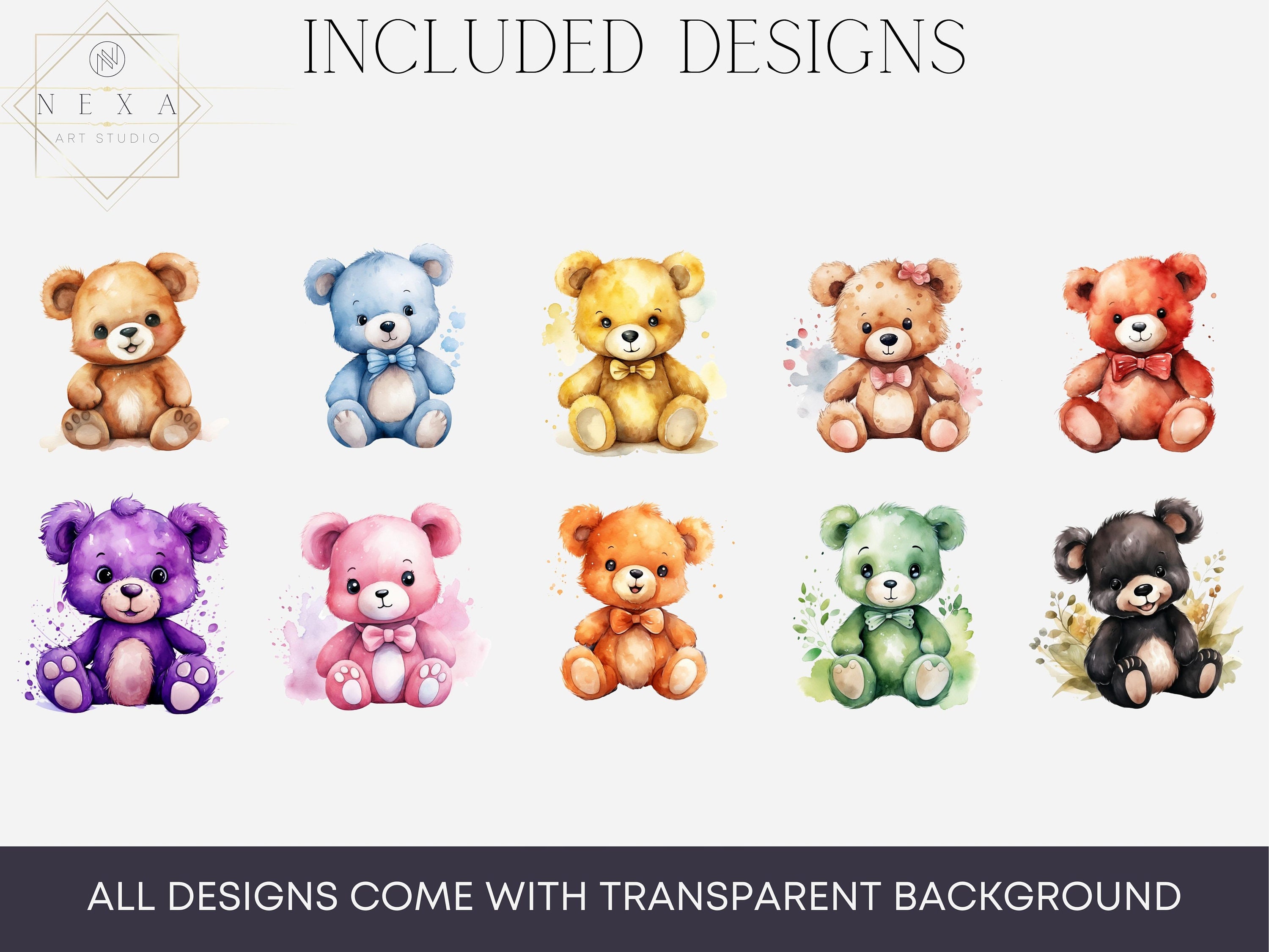 Watercolor Teddy Bears PNG Bundle, Teddy Bear PNG, Teddy Bear Free ...