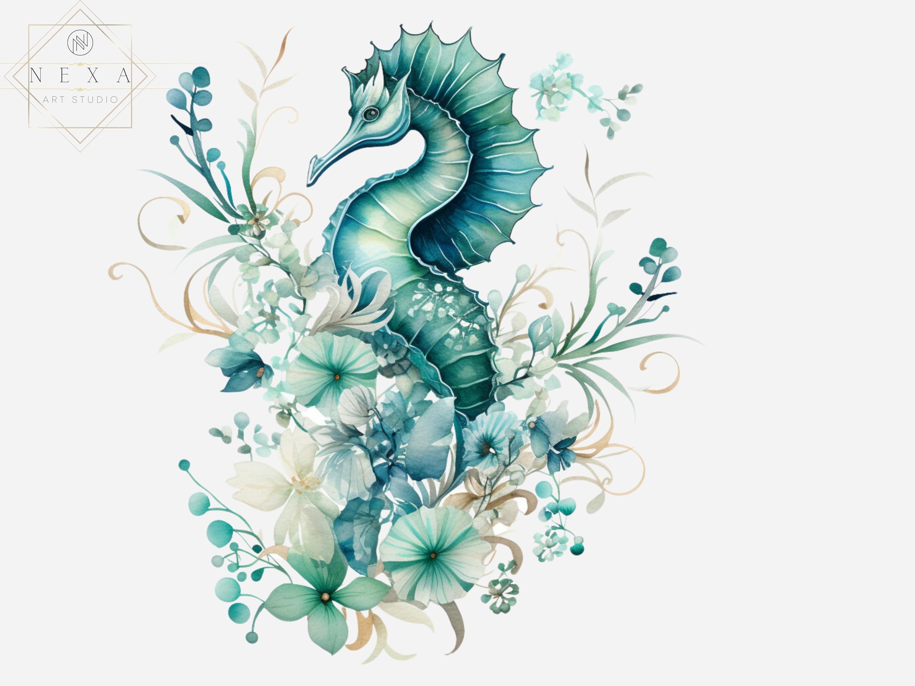 Watercolor Seahorse Clipart Cute Nautical Ocean Animals PNG - Etsy