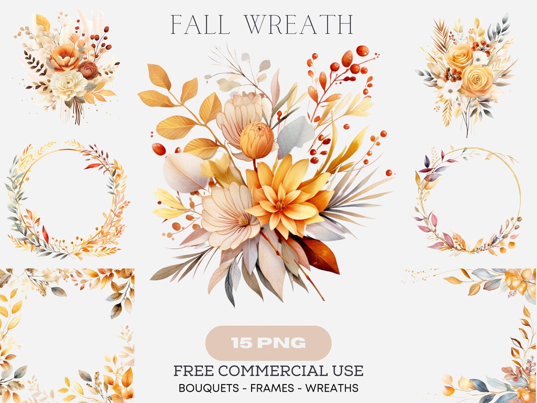 Watercolor Autumn Floral Clipart, Autumn Bouquets Clipart, Fall Clipart ...