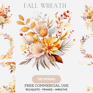 Watercolor Autumn Floral Clipart, Autumn Bouquets Clipart, Fall Clipart ...