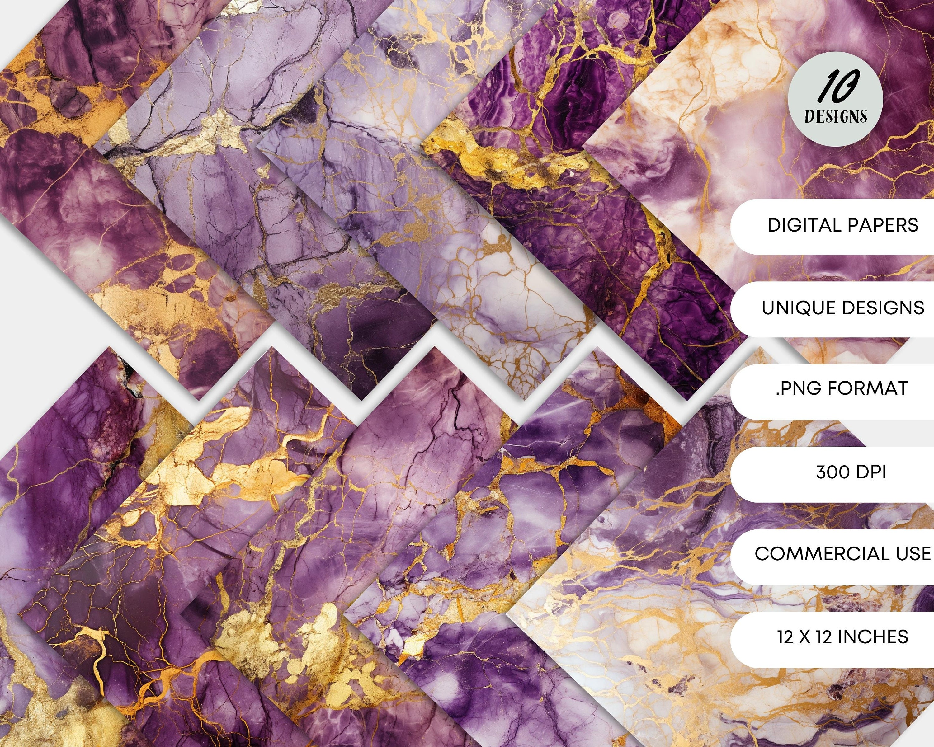 Purple and Gold Marble Digital Paper,marble Textures With Gold Vein ...