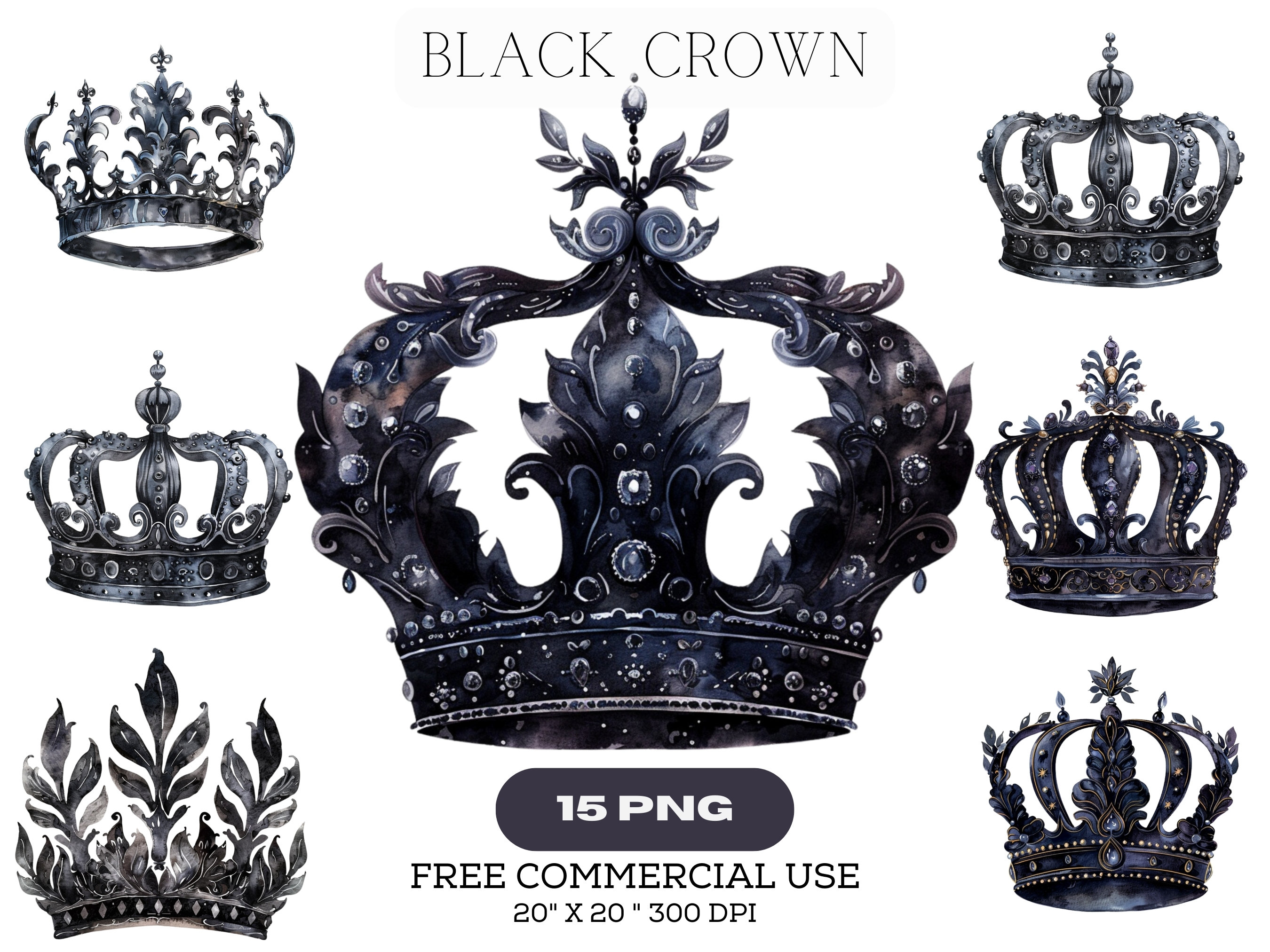 Black Crown Clipart, Crown Clipart, Royal Crown, Mixed Media, Pngs ...