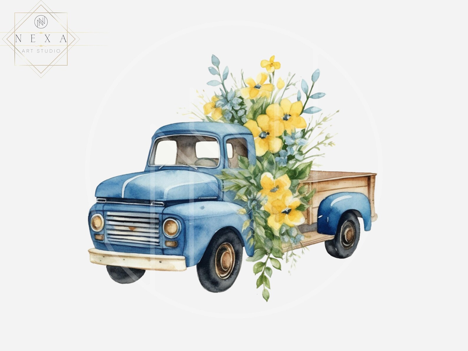 Watercolor Flower Truck Clipart, Pink Truck, Vintage F150 Clipart ...