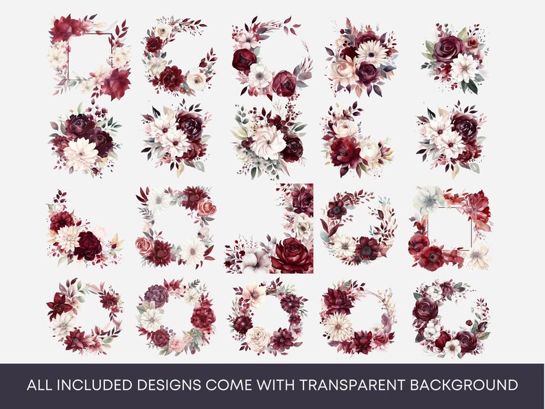 Floral Border, Burgundy Flowers, Border Frame Floral Wreath, Wedding ...