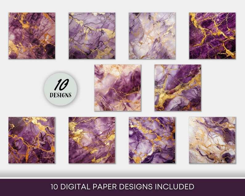 Purple and Gold Marble Digital Paper,marble Textures With Gold Vein ...