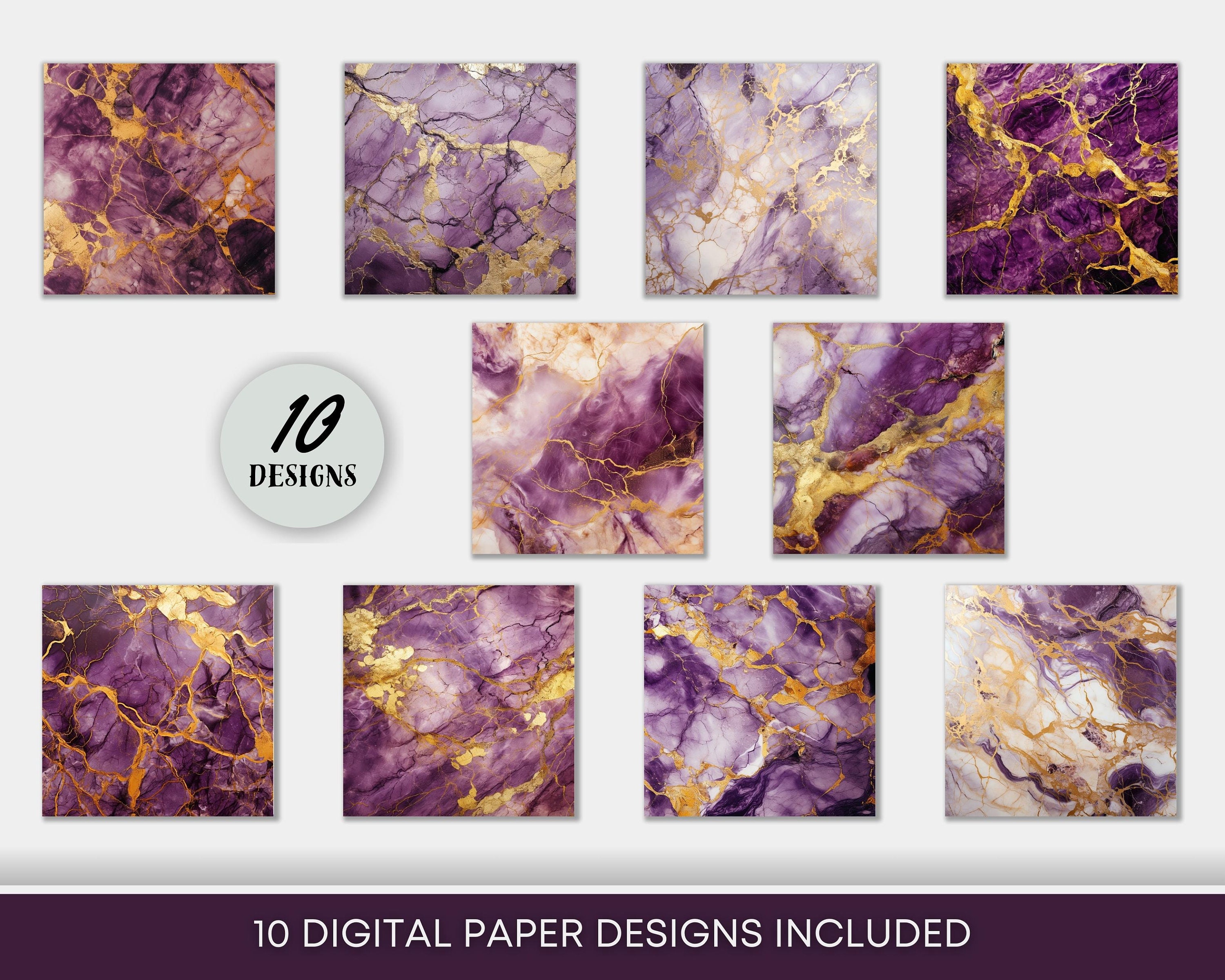 Purple and Gold Marble Digital Paper,marble Textures With Gold Vein ...