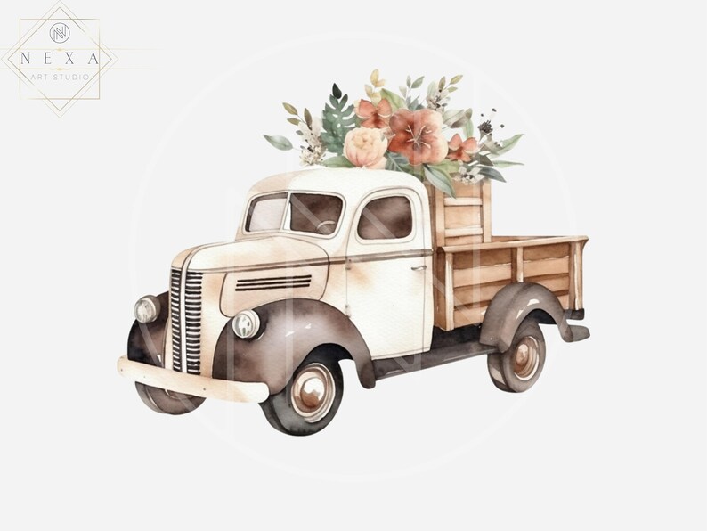 Watercolor Flower Truck Clipart, Pink Truck, Vintage F150 Clipart ...