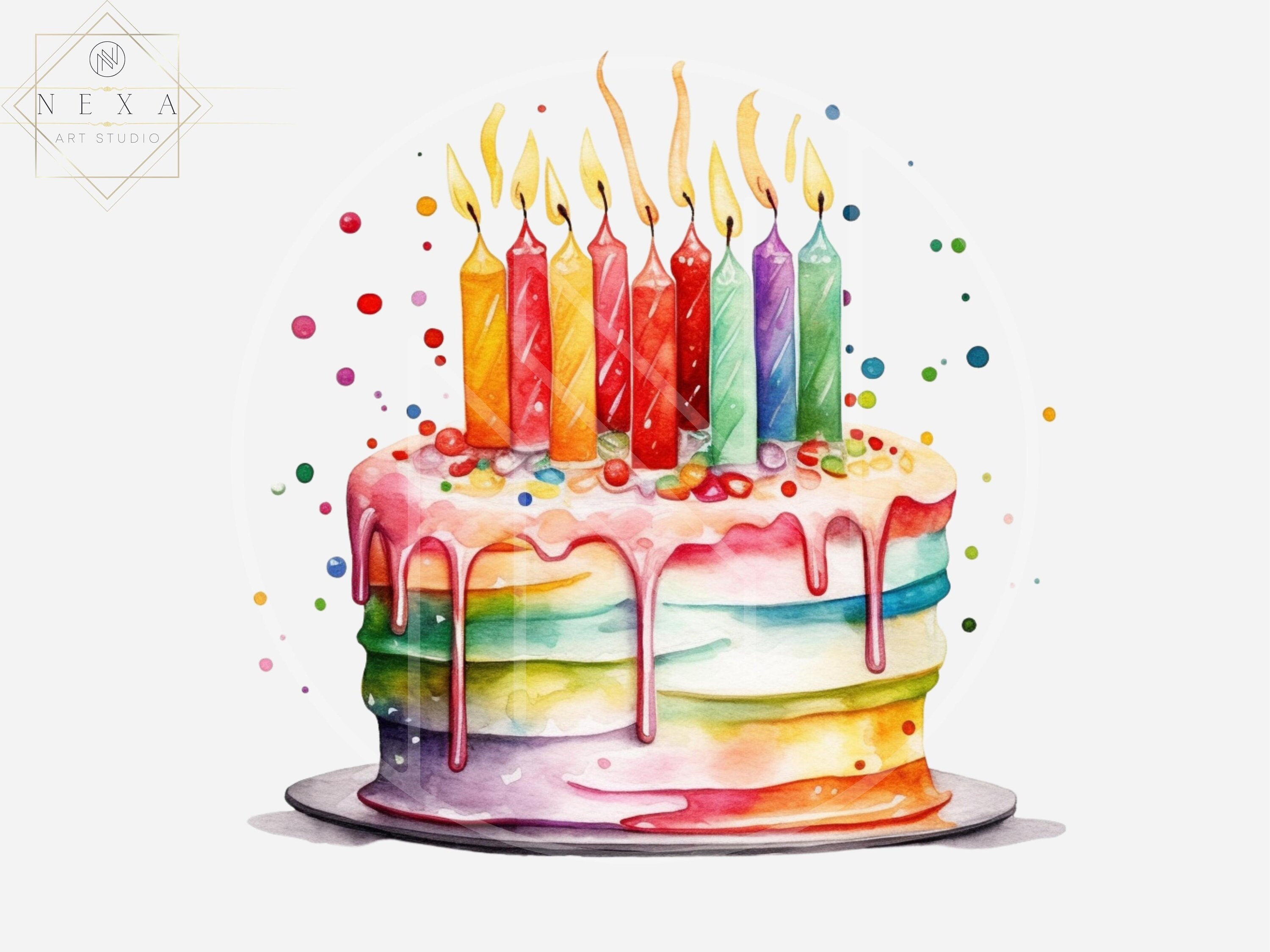 Watercolor Clipart Birthday, Children Shower, Presents Clipart, Flags ...