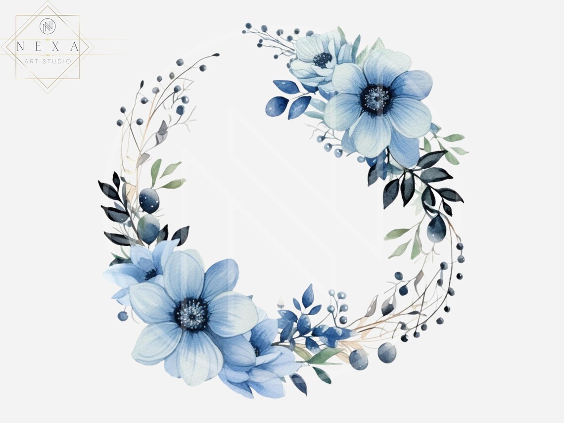 Dusty Blue Flowers Clipart Blue Flowers PNG Watercolor - Etsy