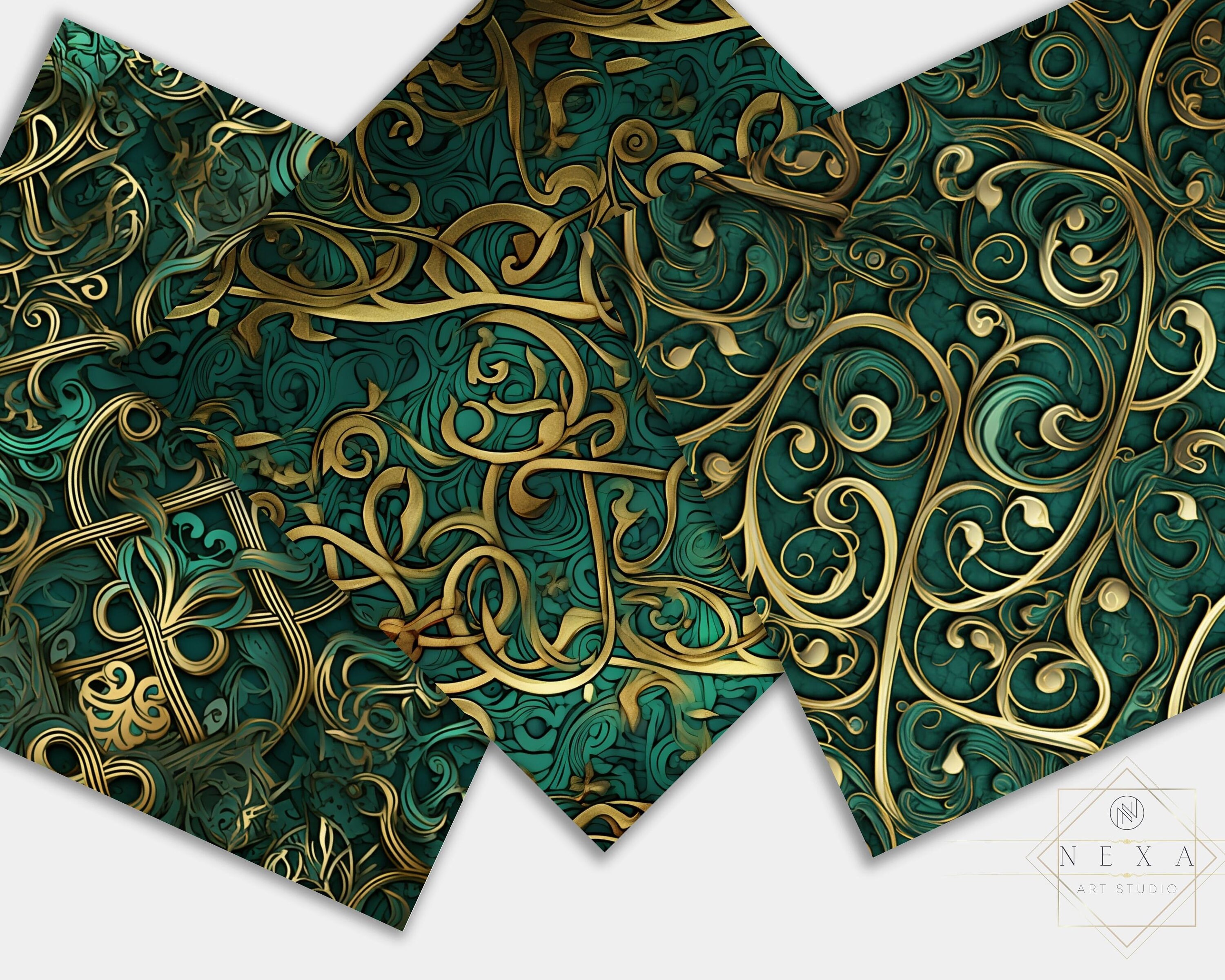 Green and Gold Foil Digital Paper Junkjournal Scrapbooking - Etsy