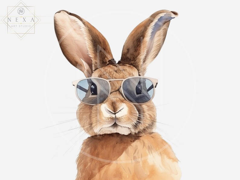Watercolor Cute Bunny With Glasses Art for Paper Crafting, Digital ...