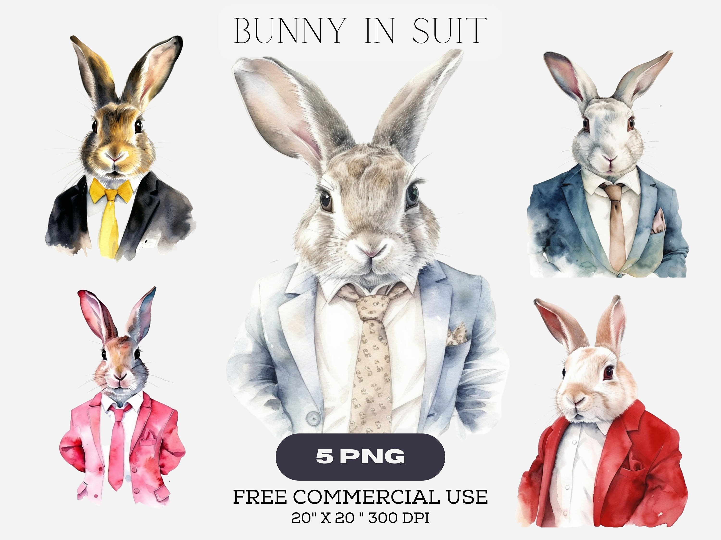 Bunny in Suit Watercolor Clip Art, 5 High Quality PNG, Digital Download ...