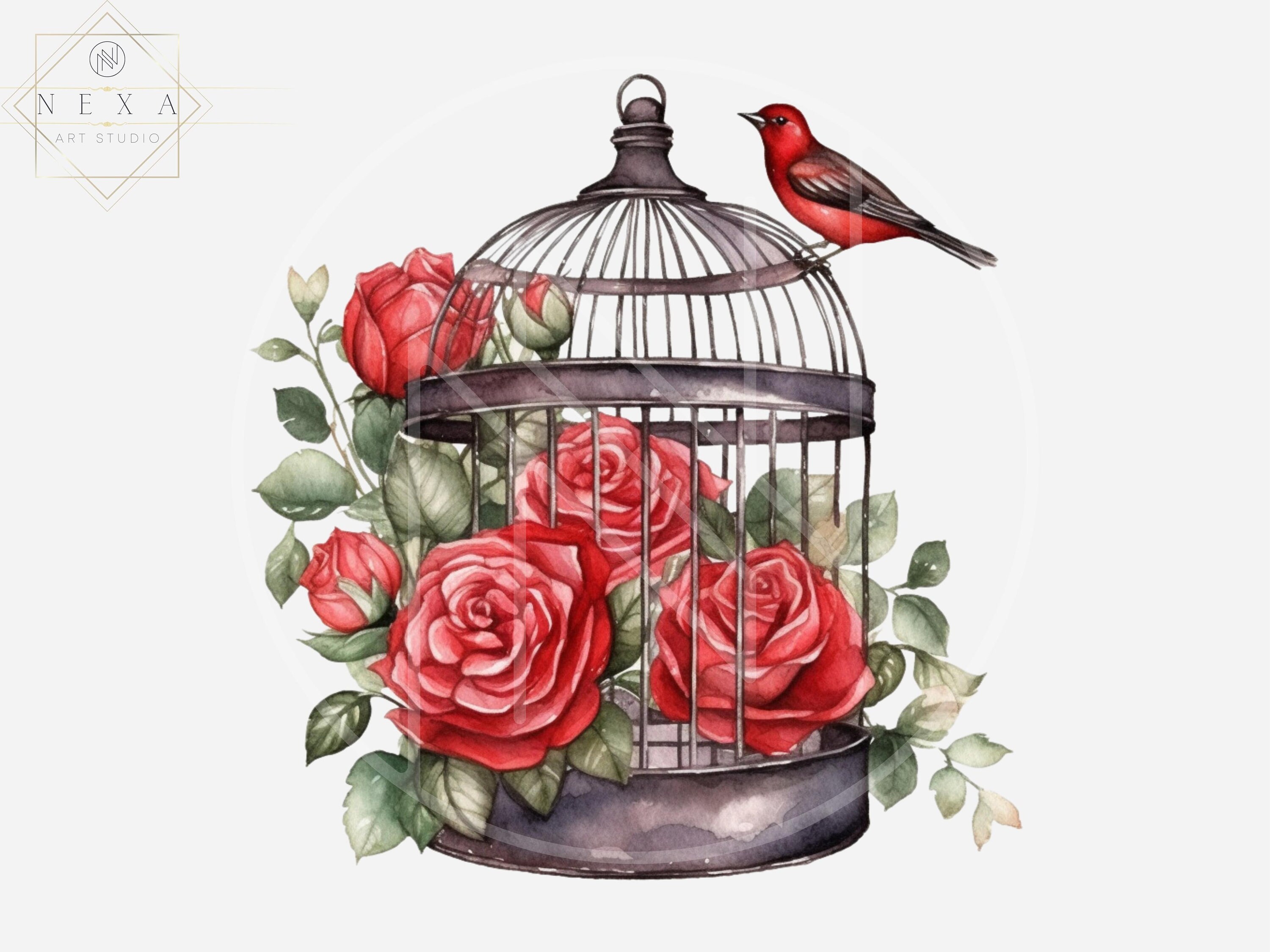Watercolor Birdcages Clipart, Vintage Floral Shabby Antique Bird Cage ...