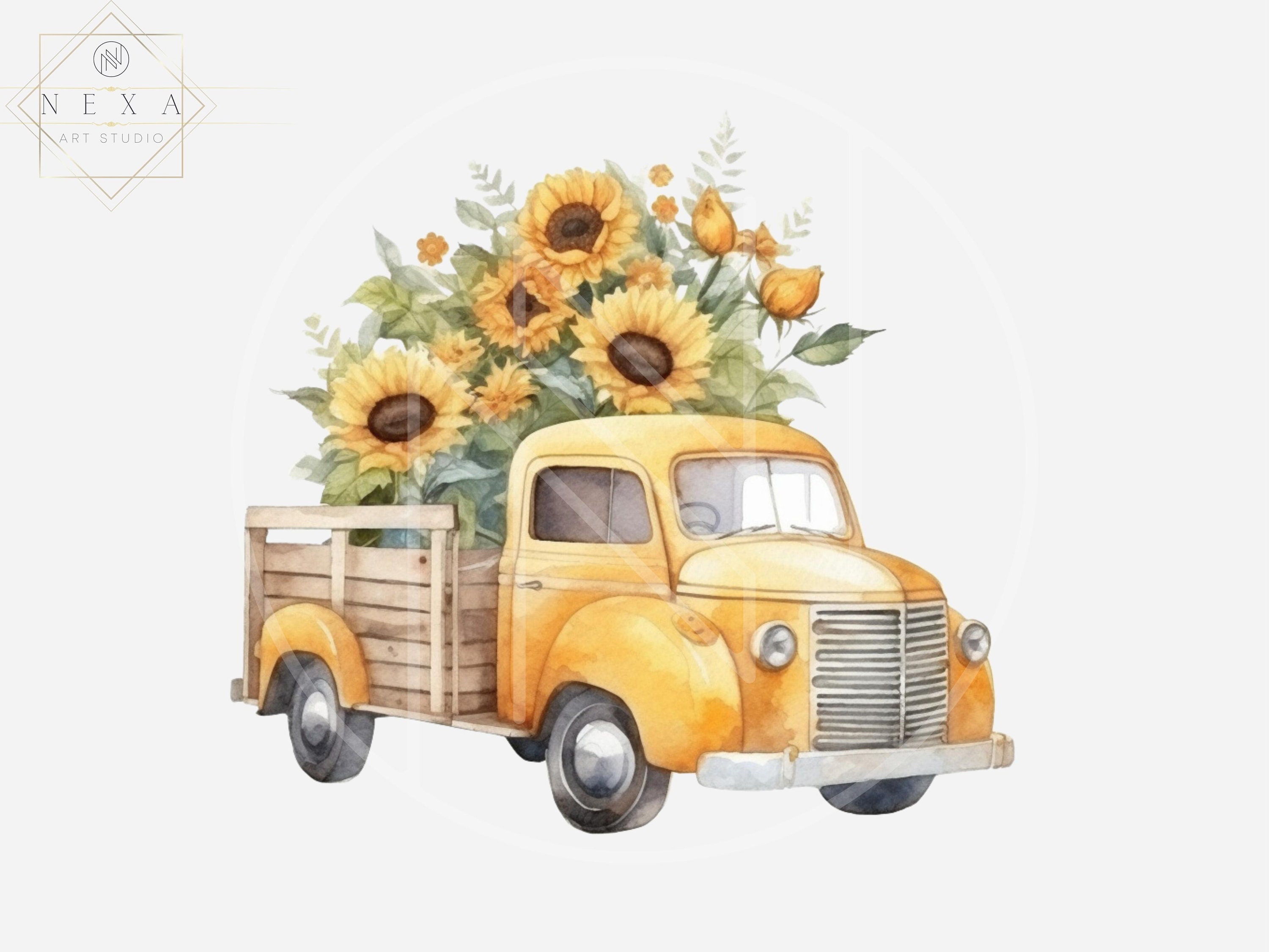 Watercolor Flower Truck Clipart, Pink Truck, Vintage F150 Clipart ...
