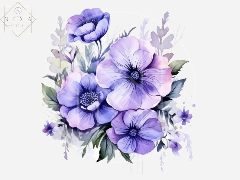 Violet Floral Clipart, Spring Flowers, Violets, Watercolor Violets - Etsy