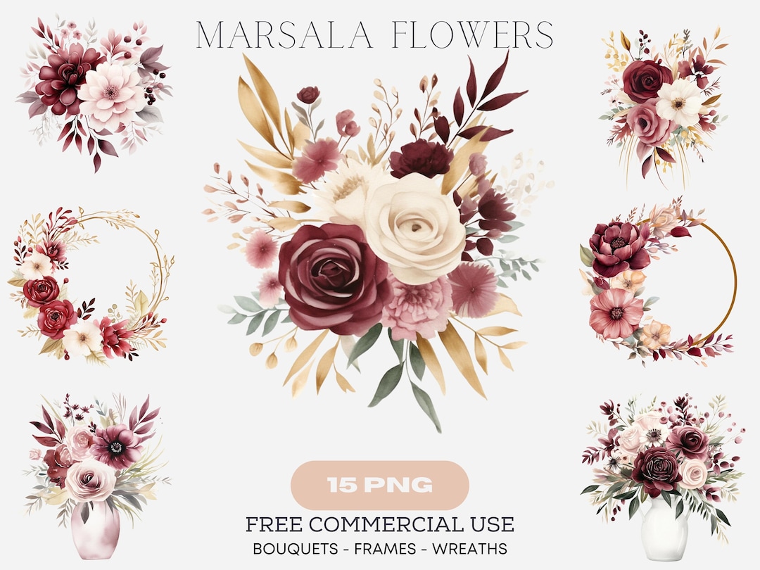 Marsala Flowers Watercolor Clipart - Etsy