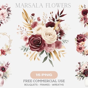 Marsala Flowers Watercolor Clipart - Etsy