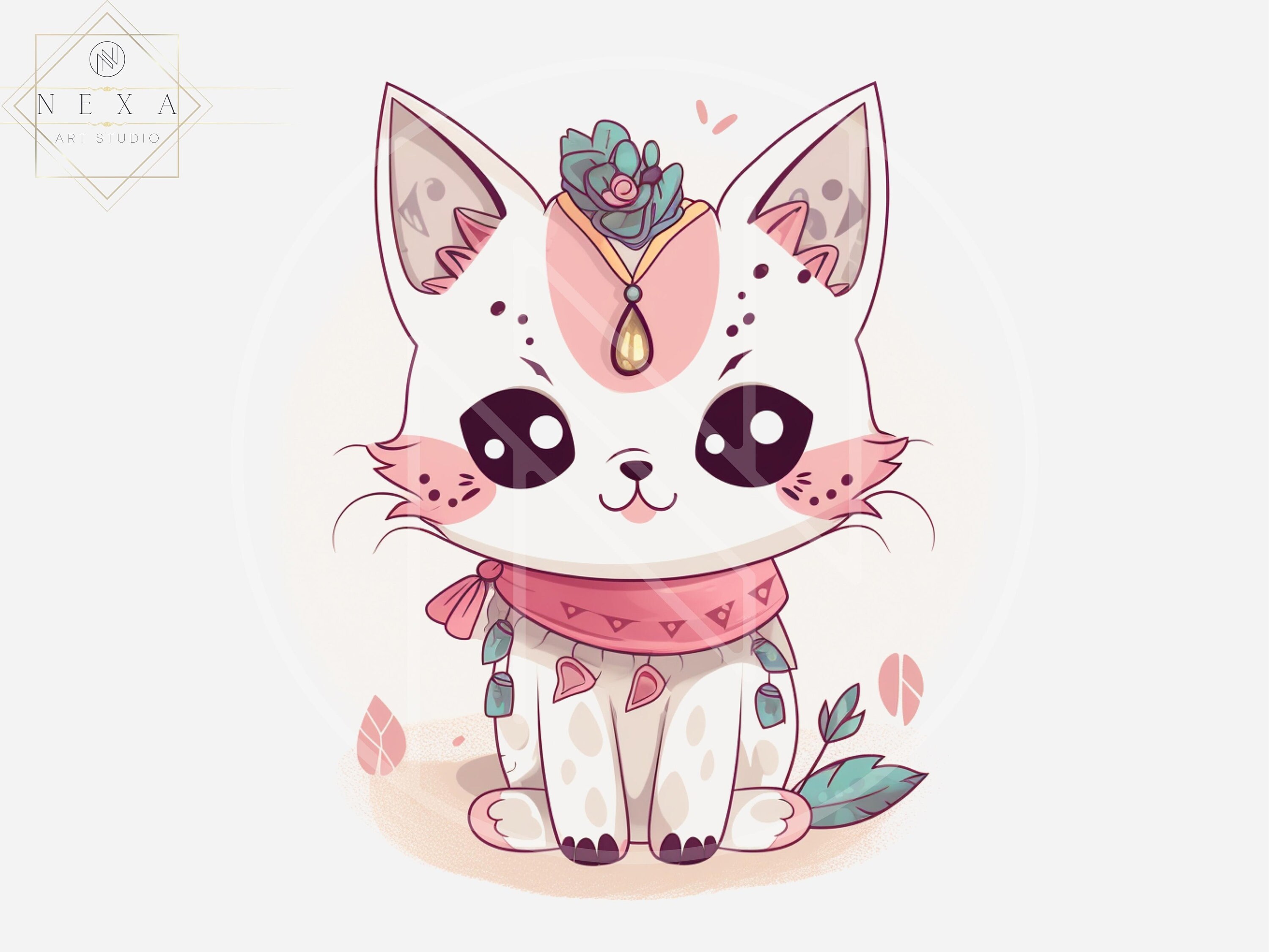 Boho Cats Clipart Cute Kitten Clip Art, Boho Cat Clipart, Boho Clipart ...