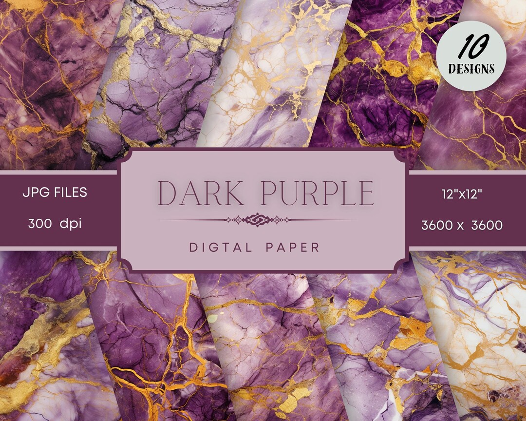 Dark Purple and Gold Marble Digital Paper, Marble Texture, Free ...