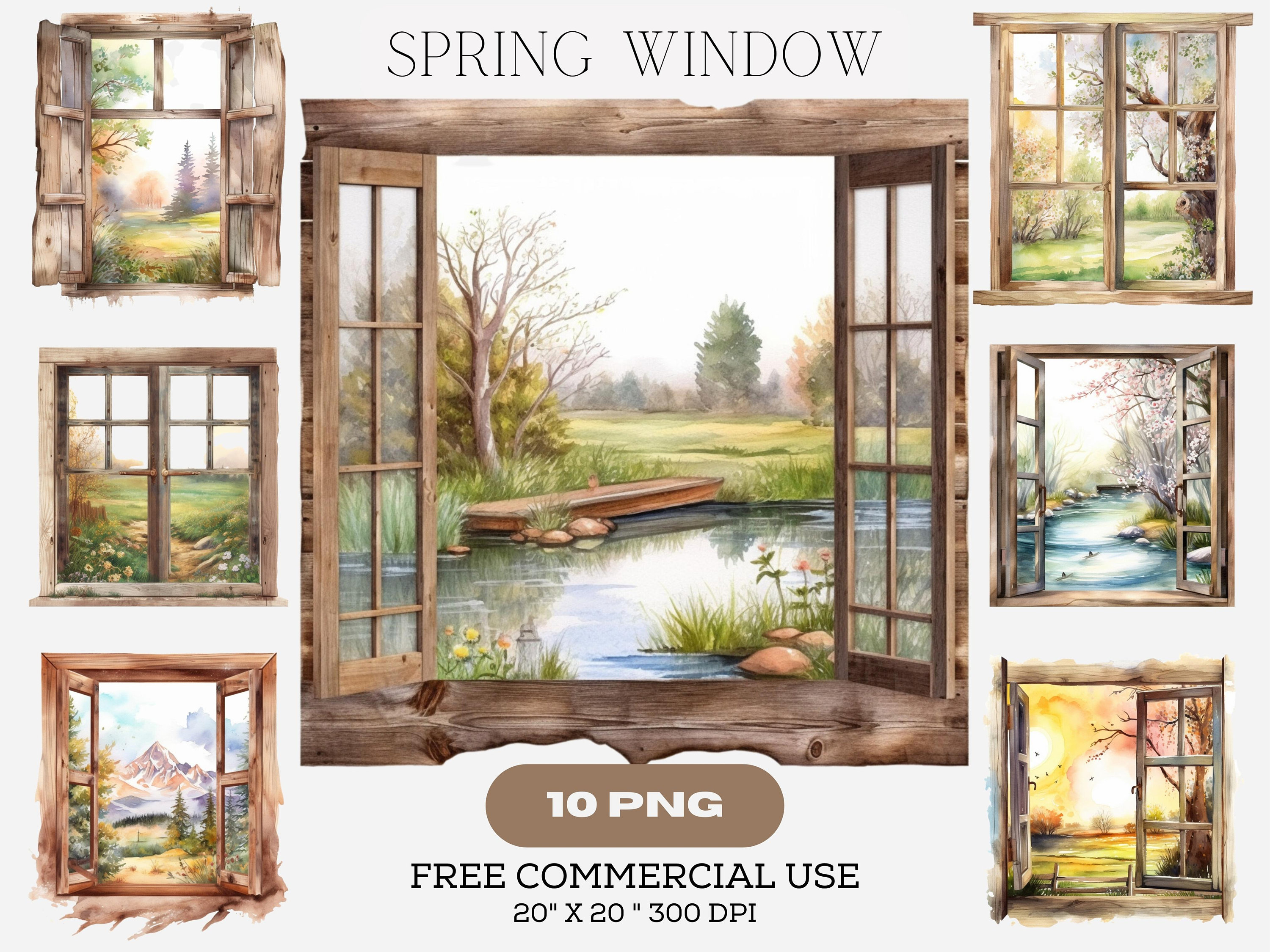 Watercolor Spring Windows Clipart Flower Windows PNG Format Instant ...
