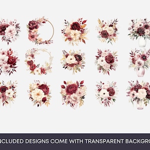 Marsala Flowers Watercolor Clipart - Etsy