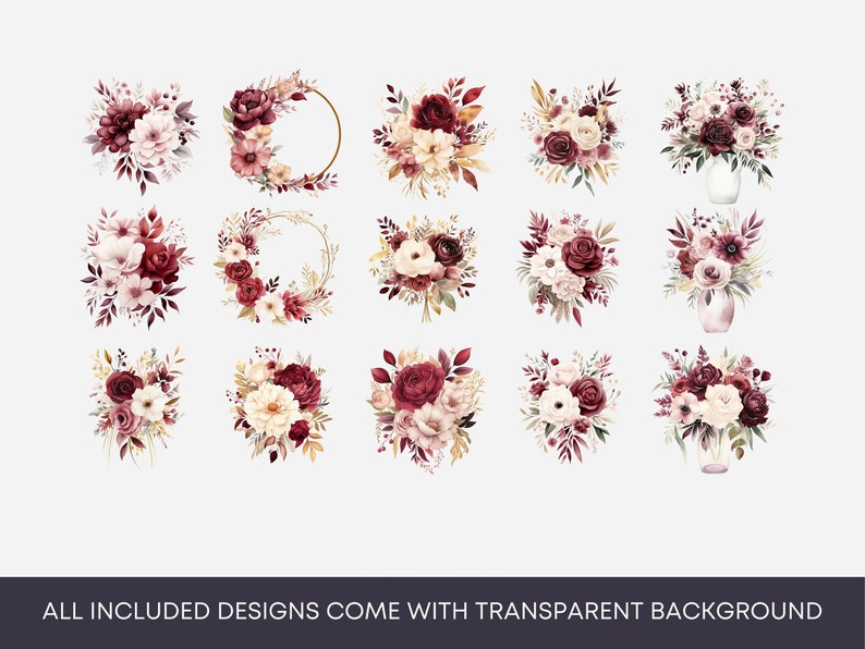 Marsala Flowers Watercolor Clipart - Etsy