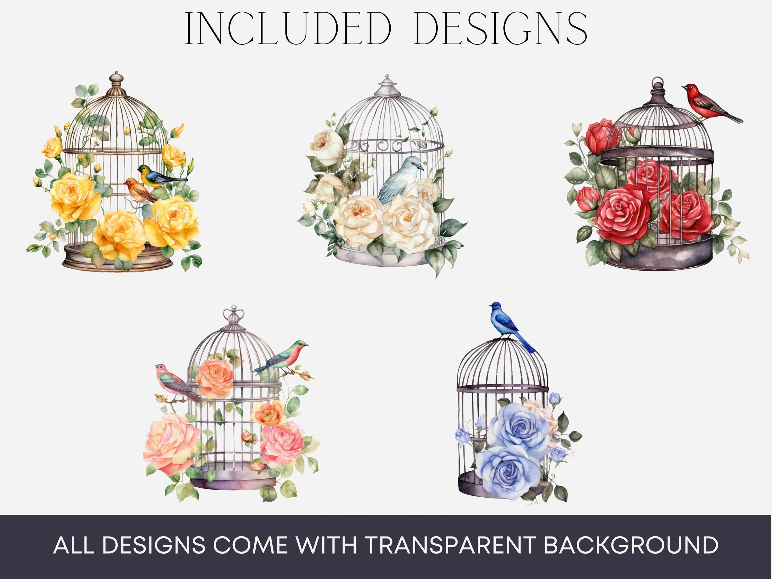 Watercolor Birdcages Clipart, Vintage Floral Shabby Antique Bird Cage ...