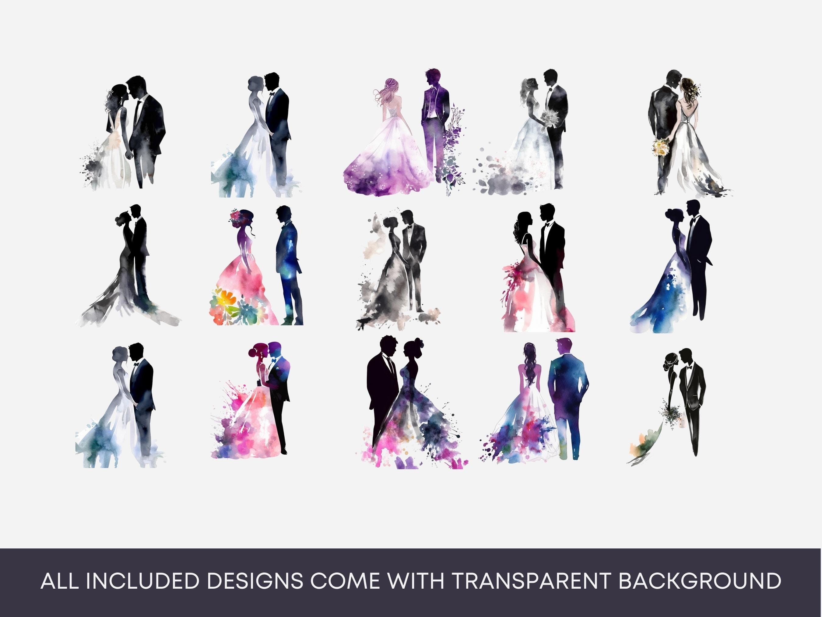 Watercolor Bride and Groom Clipart, Transparent PNG, Sublimation ...