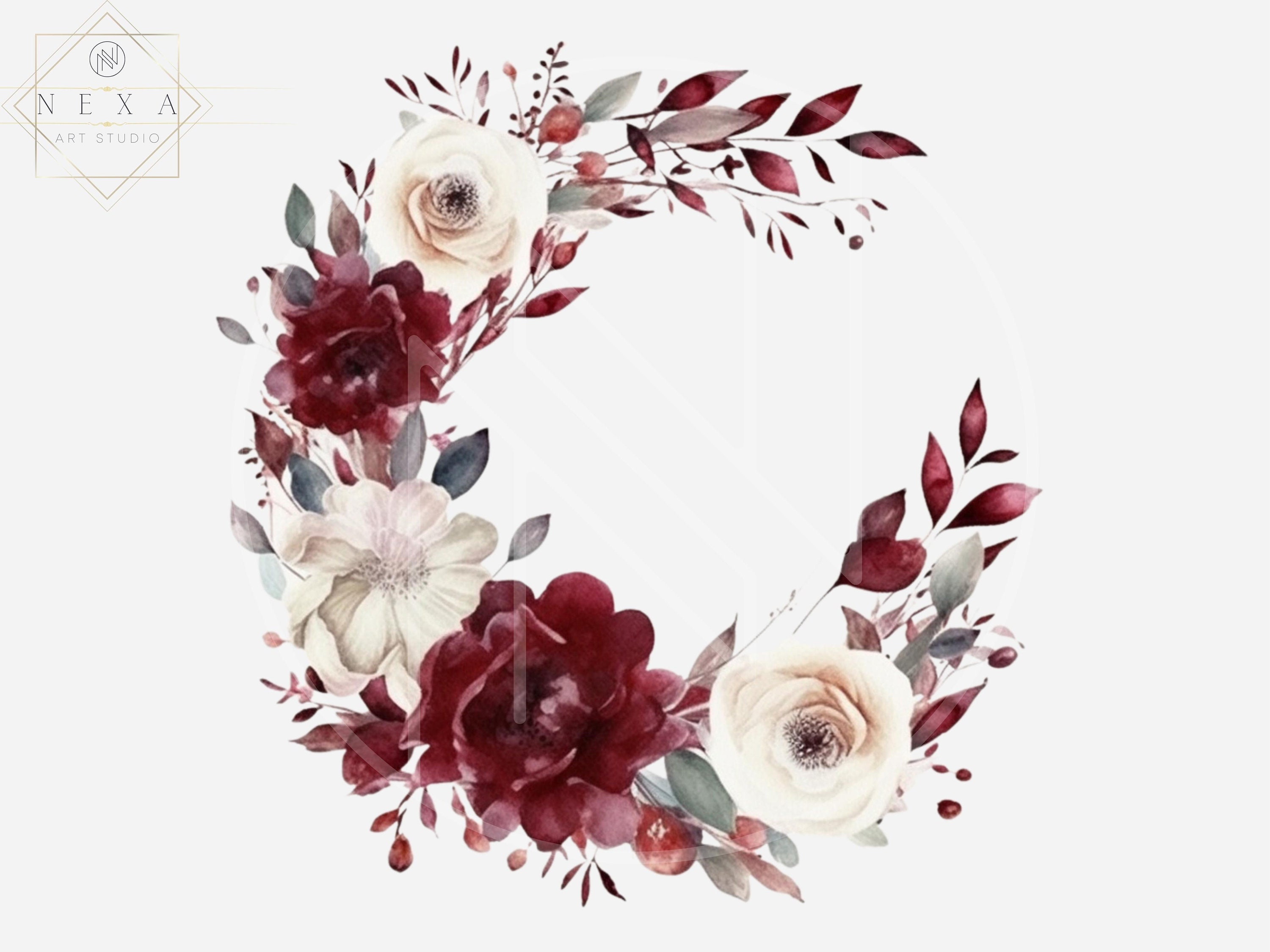Floral Border, Burgundy Flowers, Border Frame Floral Wreath, Wedding ...