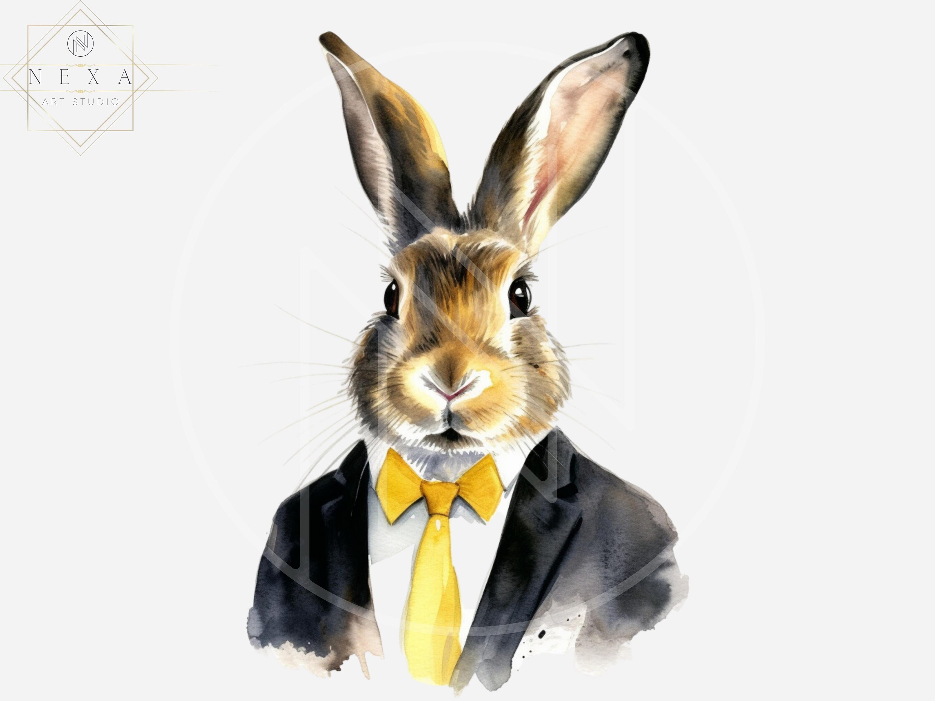 Bunny in Suit Watercolor Clip Art, 5 High Quality PNG, Digital Download ...