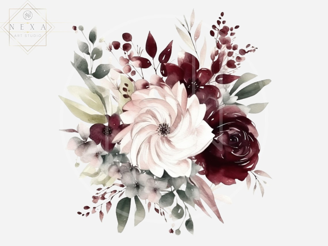 Floral Border, Burgundy Flowers, Border Frame Floral Wreath, Wedding ...
