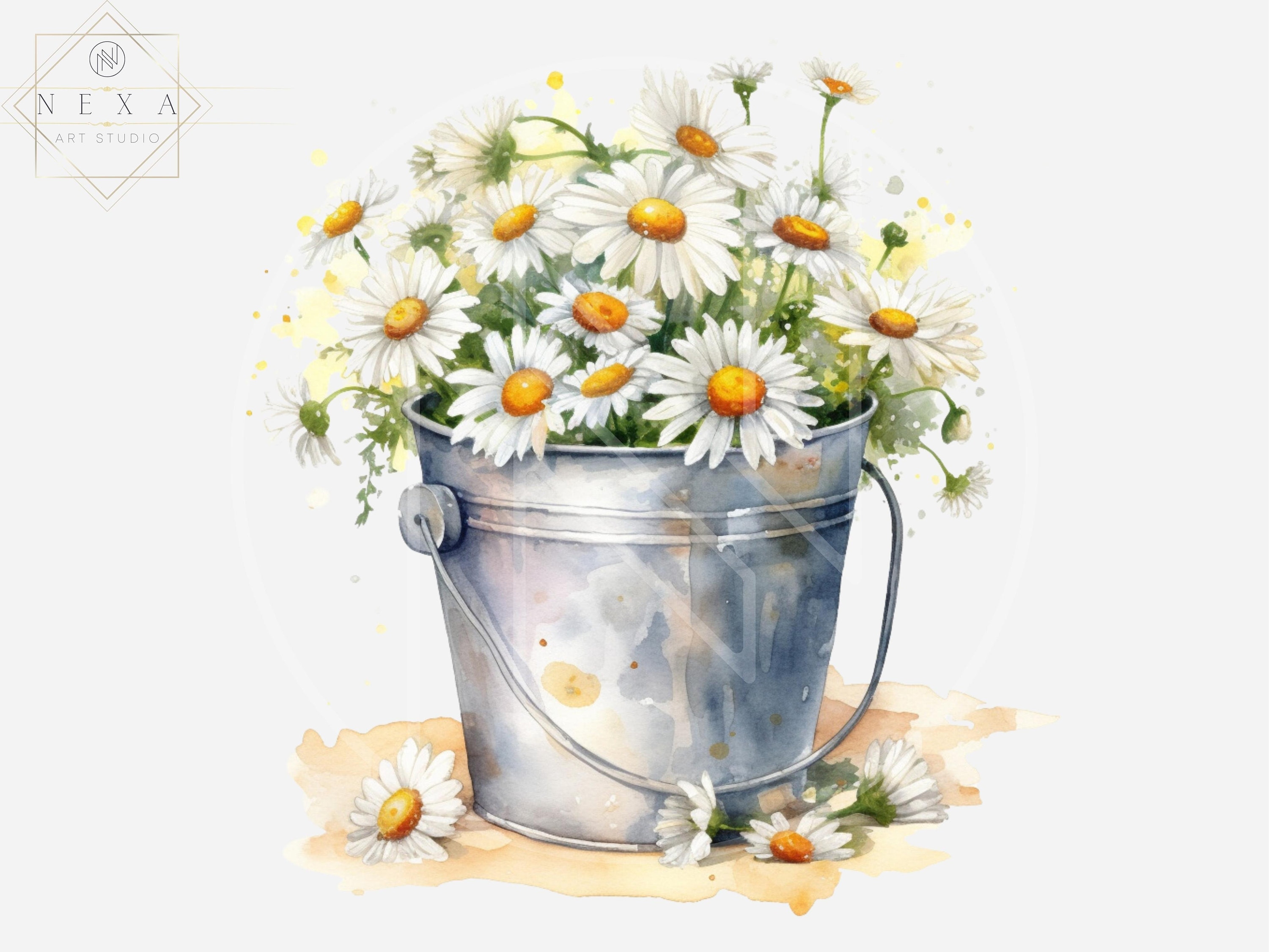 Watercolor Flower Bucket Clipart Floral Wildflower Digital - Etsy