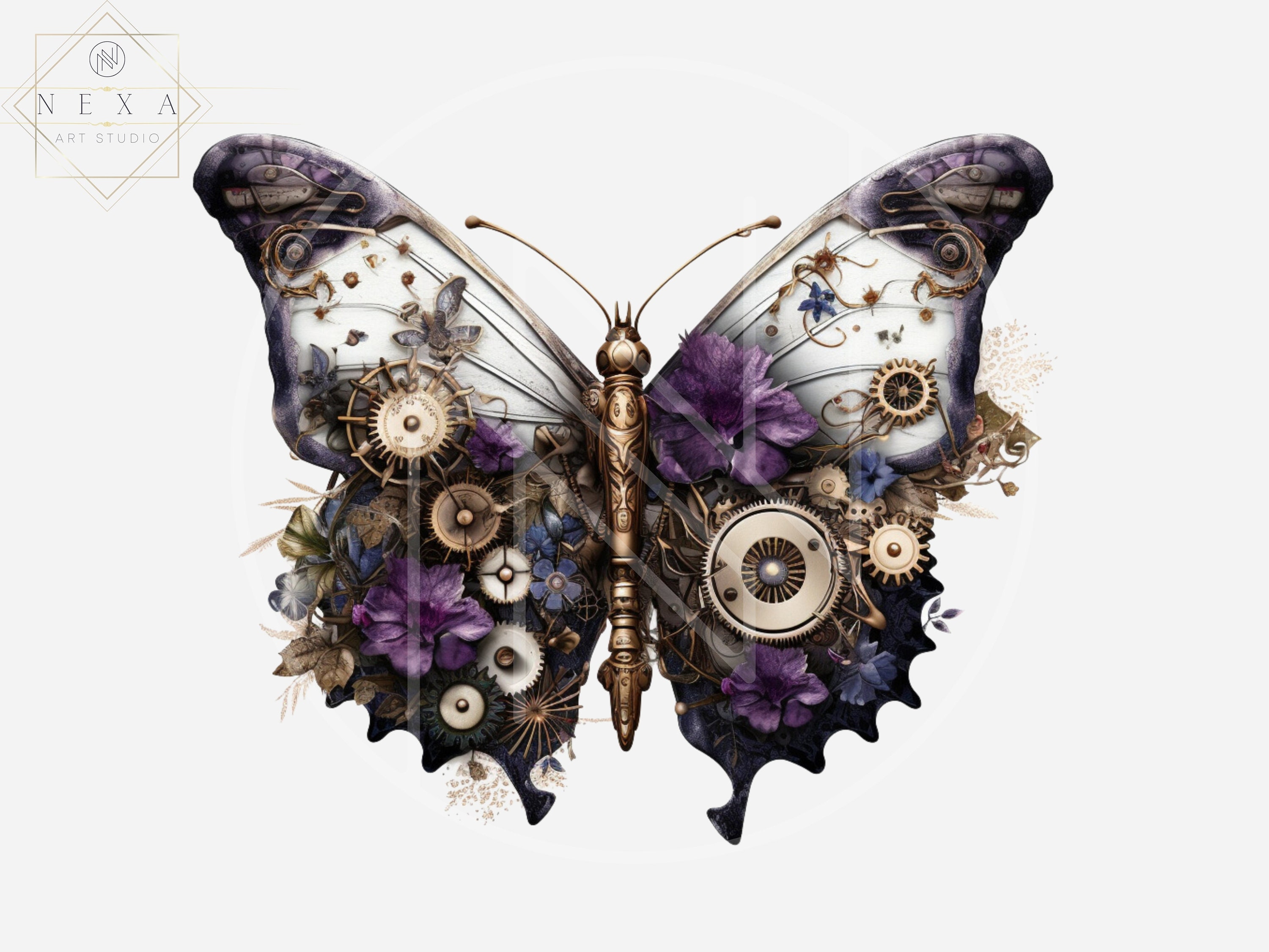 Steampunk Butterflies Clipart, Watercolor Steampunk PNG, Butterfly ...
