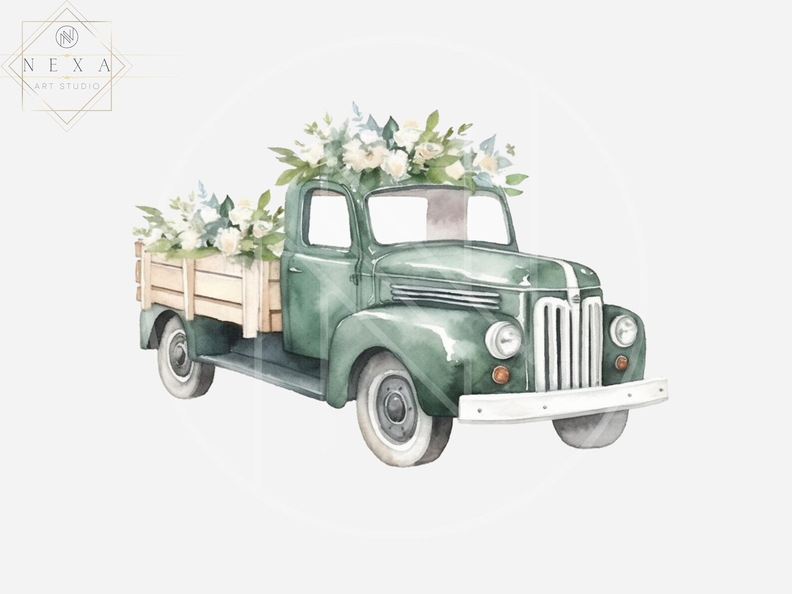 Watercolor Flower Truck Clipart, Pink Truck, Vintage F150 Clipart ...