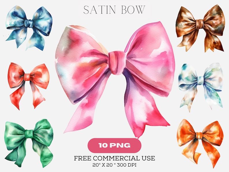 Watercolor Pink Bows Clipart Candy Pink Satin Bow PNG - Etsy