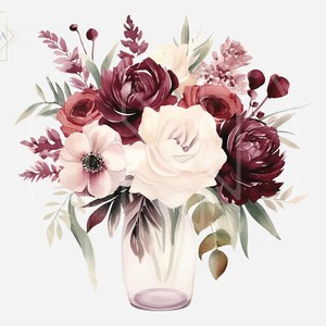 Marsala Flowers Watercolor Clipart - Etsy