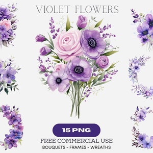 Violet Floral Clipart, Spring Flowers, Violets, Watercolor Violets - Etsy