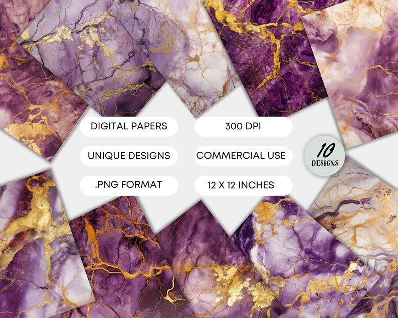 Purple and Gold Marble Digital Paper,marble Textures With Gold Vein ...