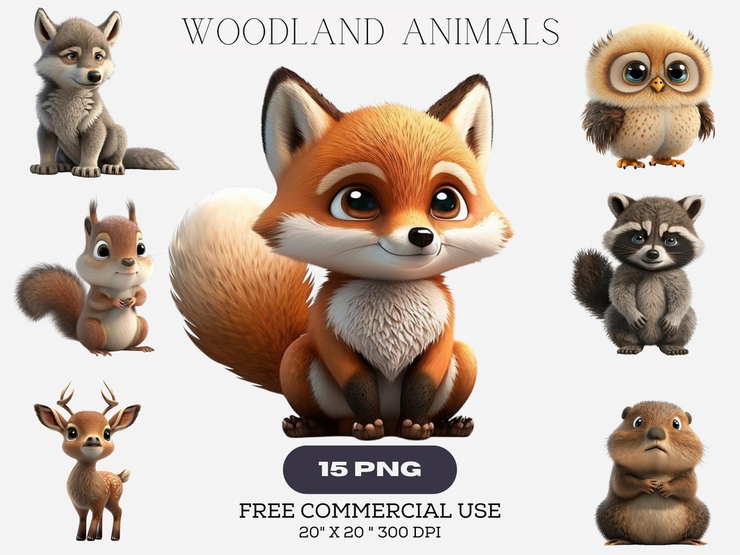 Woodland Animals Clipart, Watercolor Woodlands Clipart, PNG, Fox Bear ...