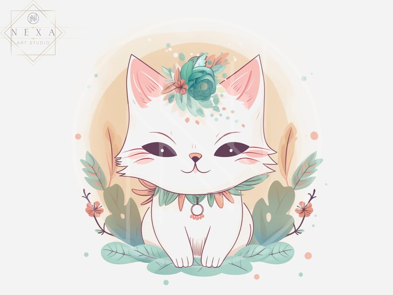 Boho Cats Clipart Cute Kitten Clip Art Boho Cat Clipart Boho - Etsy