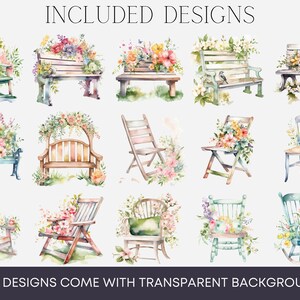 Spring Benches Clipart, Cottage Clip Art, PNG, Digital Watercolor, Free ...